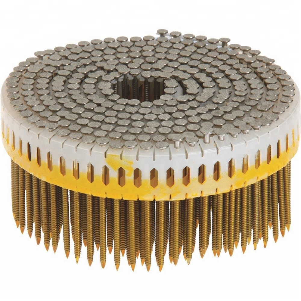 Bright Finish Stainless Steel Coil Nails , Flat Head Ring Shank Finish ...